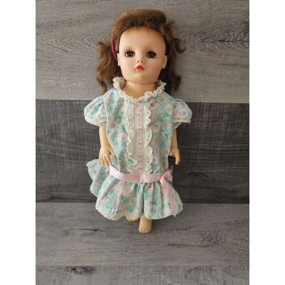 Toys | Vintage 195s Vinyl One Pc Body Doll 17 Sayco Floral Dress Teal ...